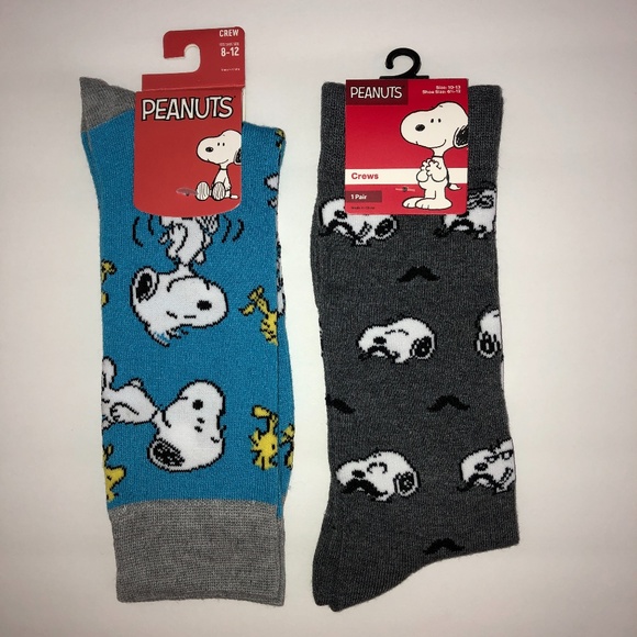 Peanuts | Underwear & Socks | Peanuts Snoopy Mustache 2 Pr Crew Socks New | Poshmark